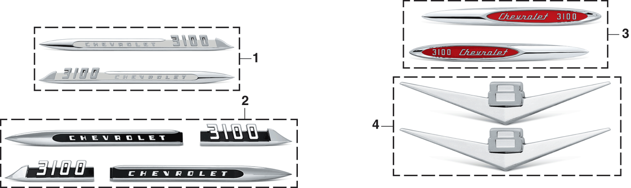 1955-57 Chevy Truck Fender Emblems – 3100 & V8 - LMC Truck