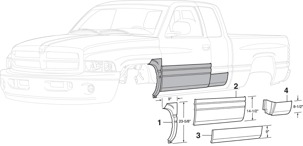 1994-02 Dodge Ram Front Body Patch Panels | Fender & Door Repair Panels ...
