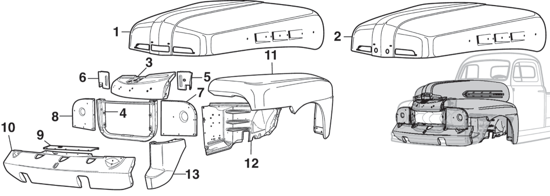 Front Steel Body Parts for 1951-52 Ford F1, F2 & F3 - LMC Truck