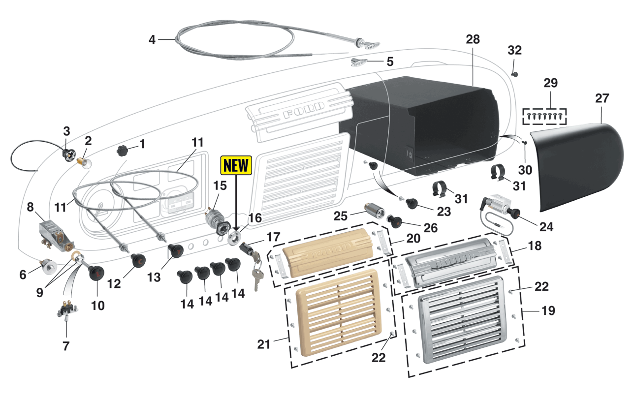 1948-50 Ford F1 F2 F3 Dashboard Components – Switches, Knobs & Gauges ...