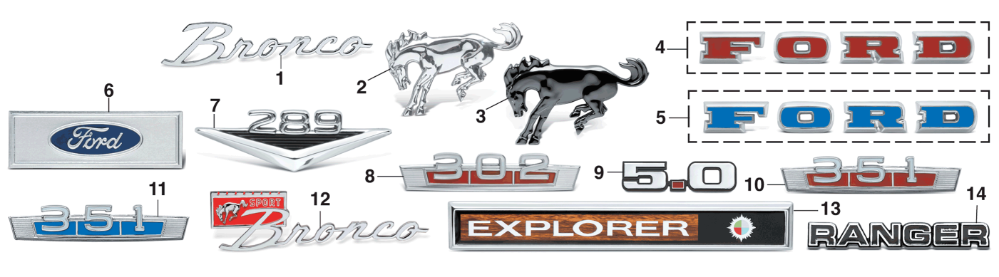 1966-77 Ford Bronco Emblems – Fender, Grille, Glove Box & More - LMC Truck