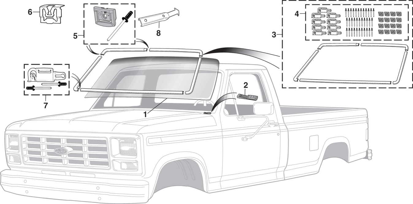 Windshield Glass & Molding for 1980-96 Ford F-Series & Bronco - LMC Truck