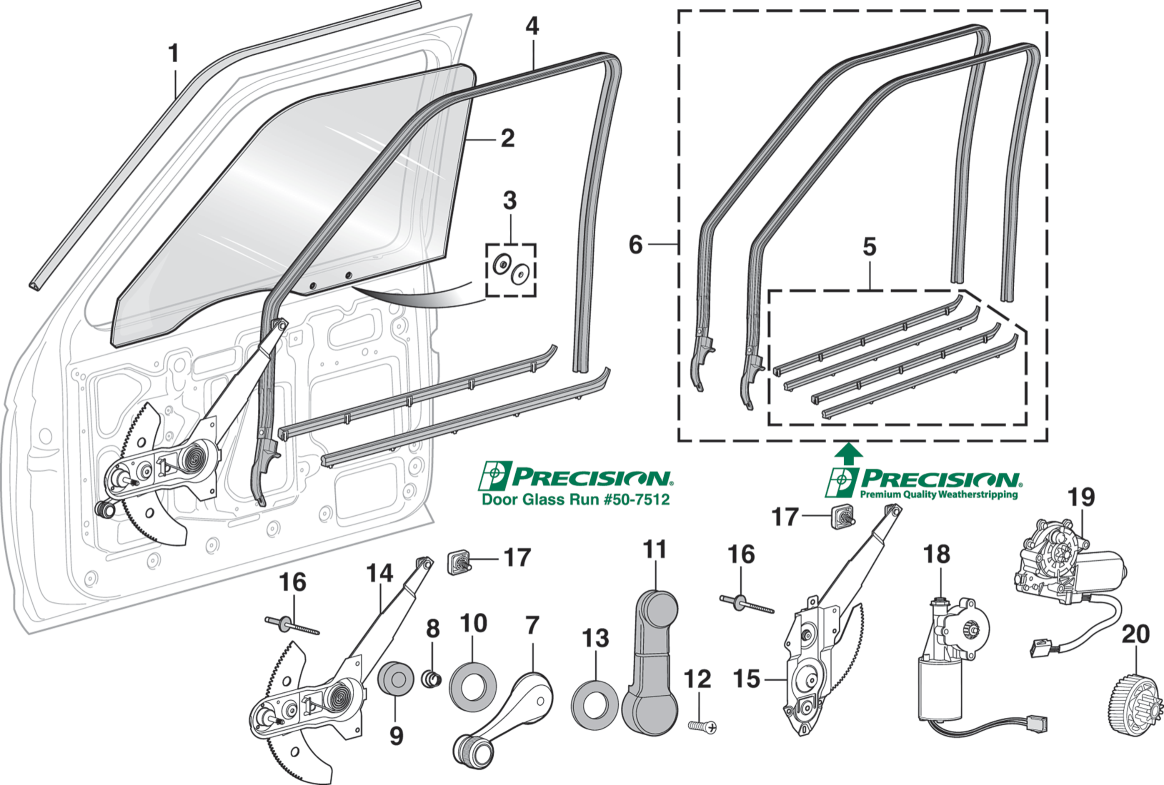 Door Window Components for 1983-92 Ford Ranger & 1984-90 Bronco II ...