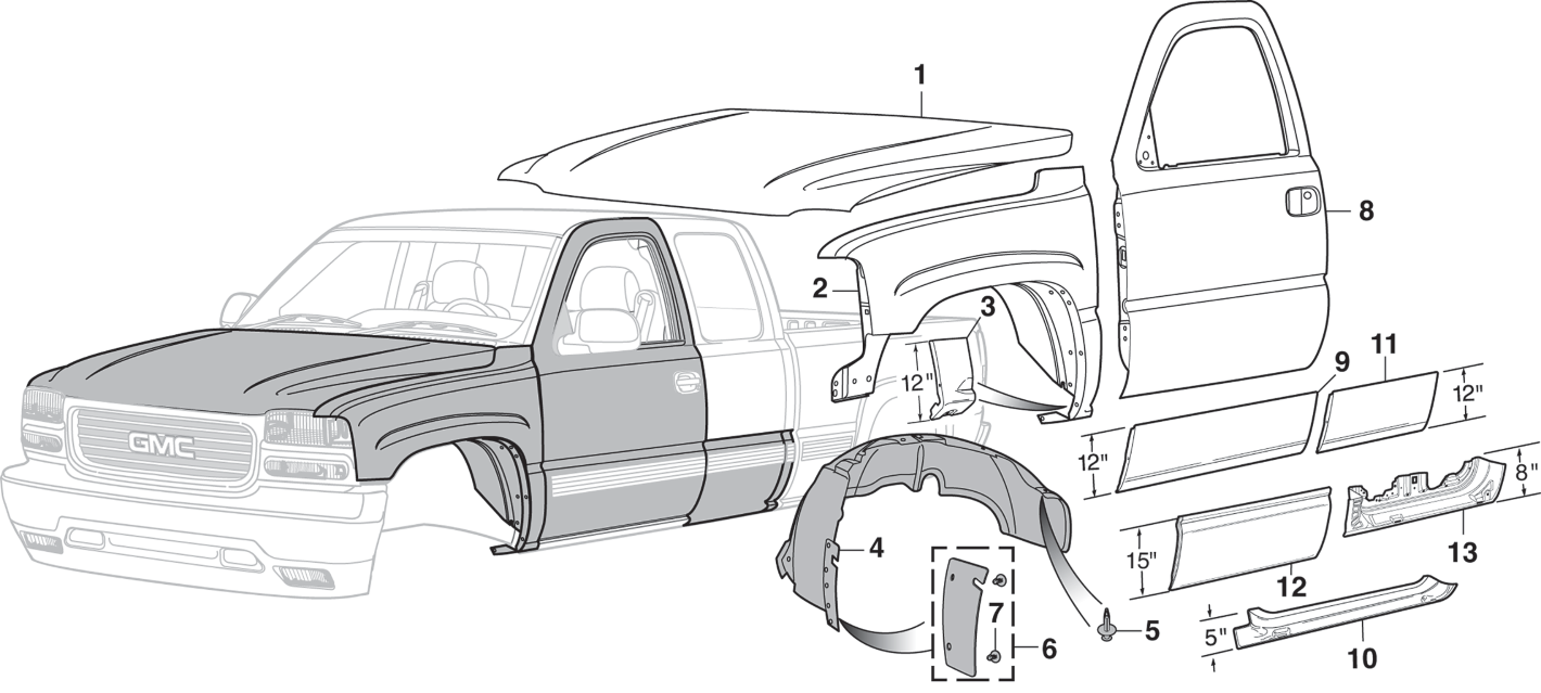 Front Steel Body Parts for 1999-07 GMC Sierra 1500, 2500HD & 3500HD ...