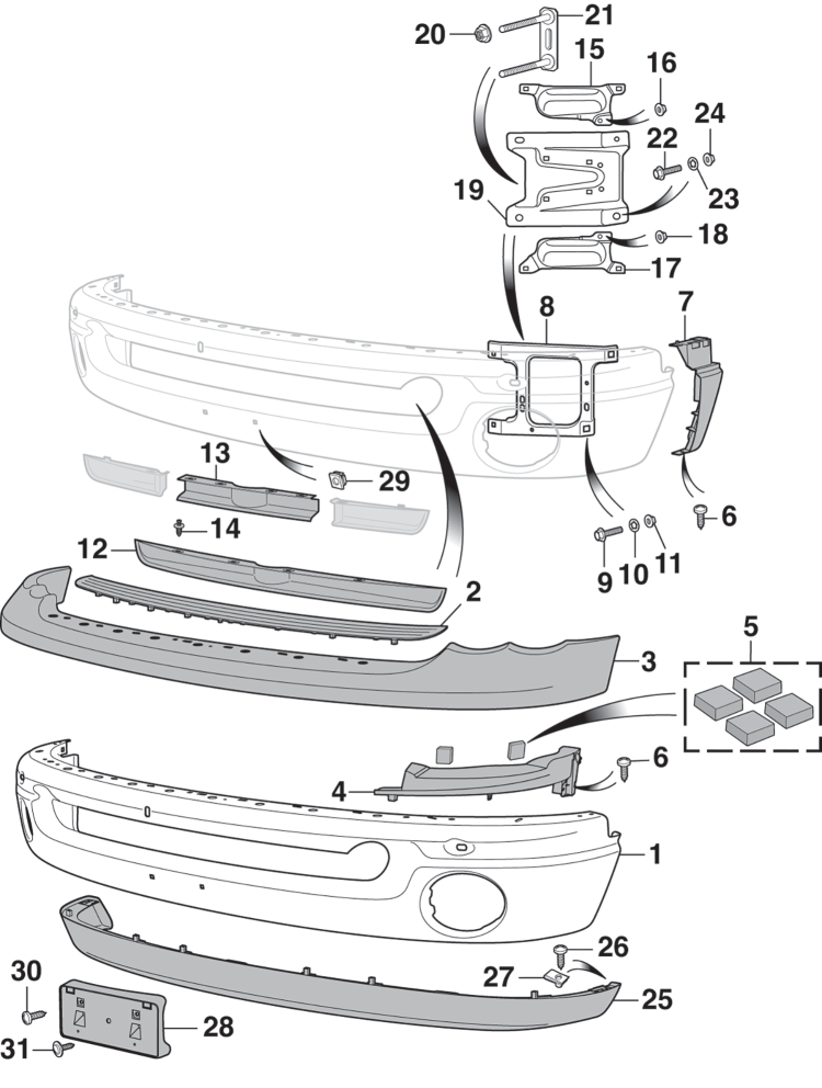 Front Bumper & Components for 2002-08 Dodge Ram 1500, 2003-09 Ram 2500/ ...