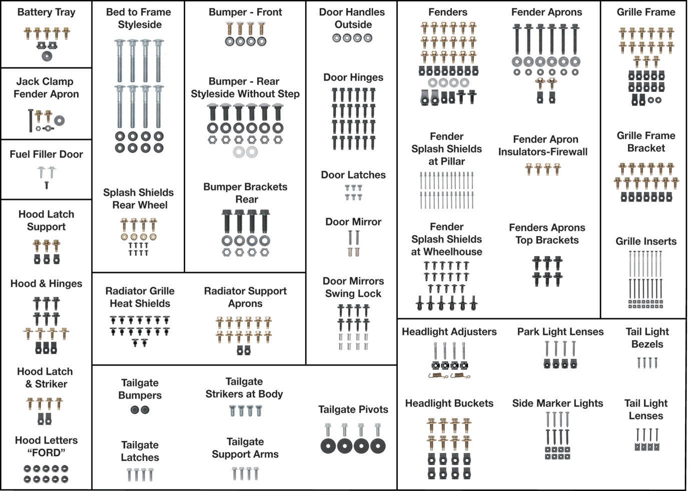 FORD TRUCKS & BRONCOS 1973-1979 - Master Body Hardware Kits - LMC Truck